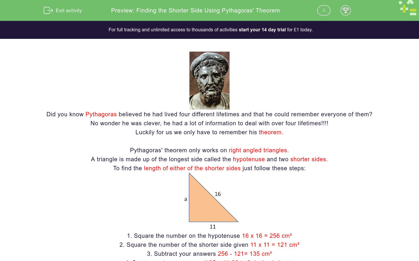 Finding the Shorter Side Using Pythagoras' Theorem Worksheet - EdPlace