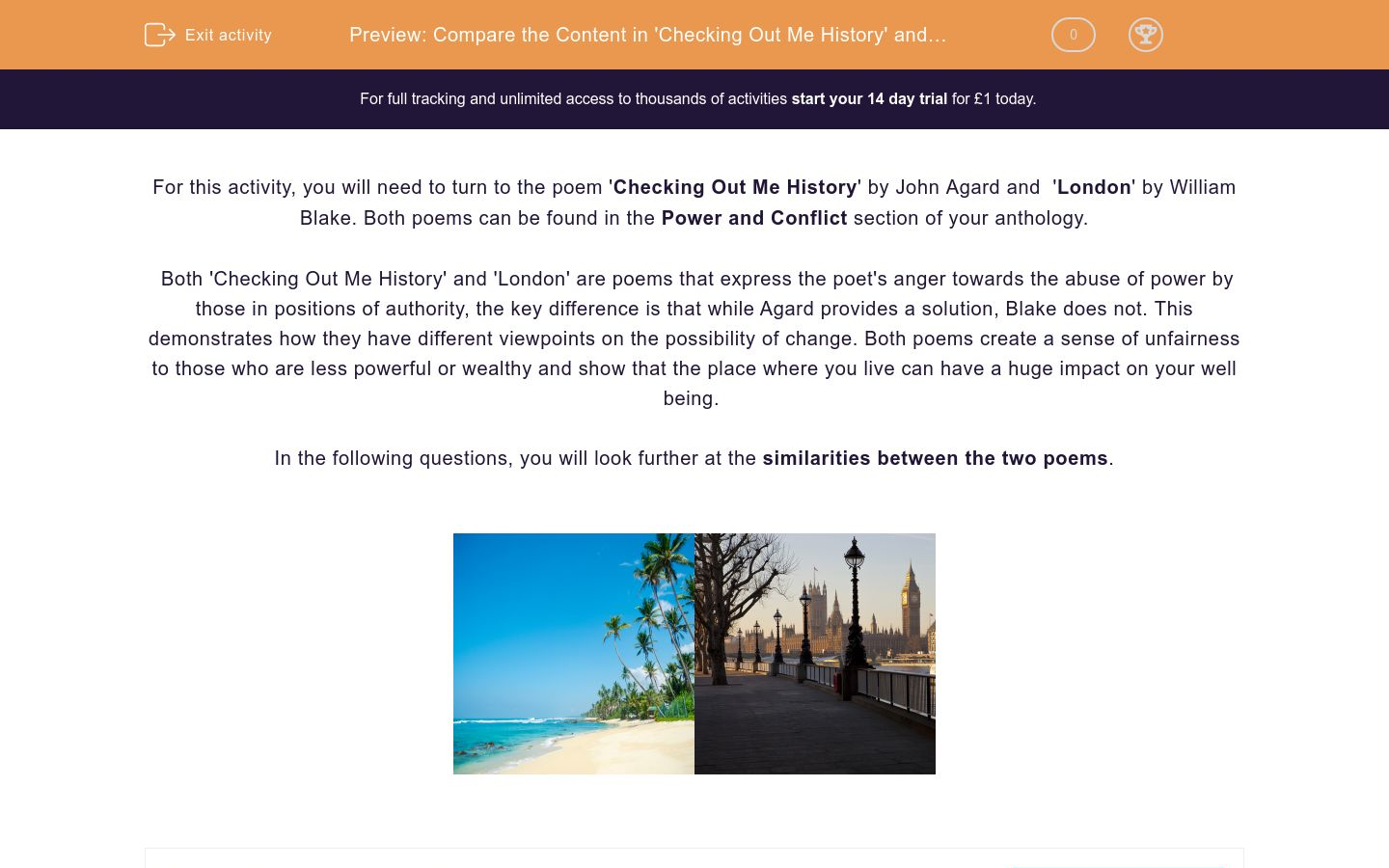 Compare the Content in 'Checking Out Me History' and 'London' Worksheet ...