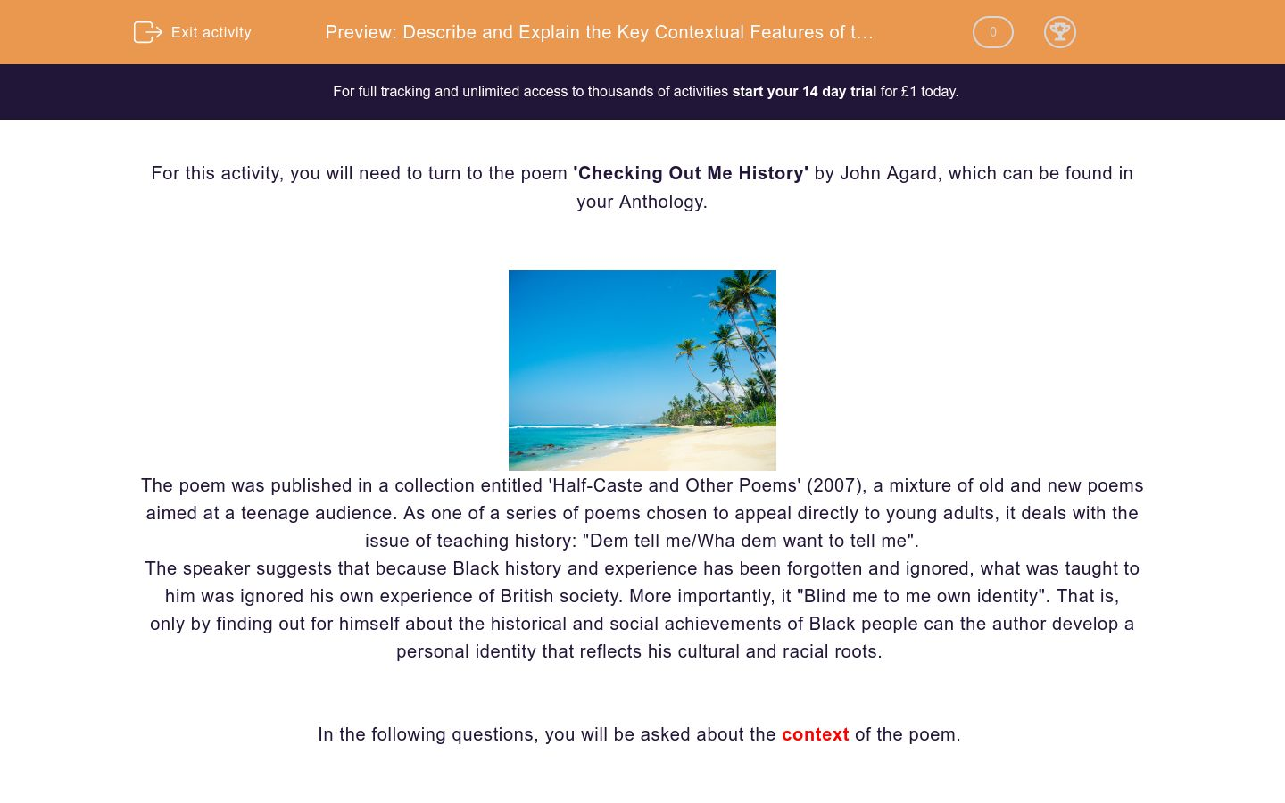 Describe and Explain the Key Contextual Features of the Poem 'Checking ...