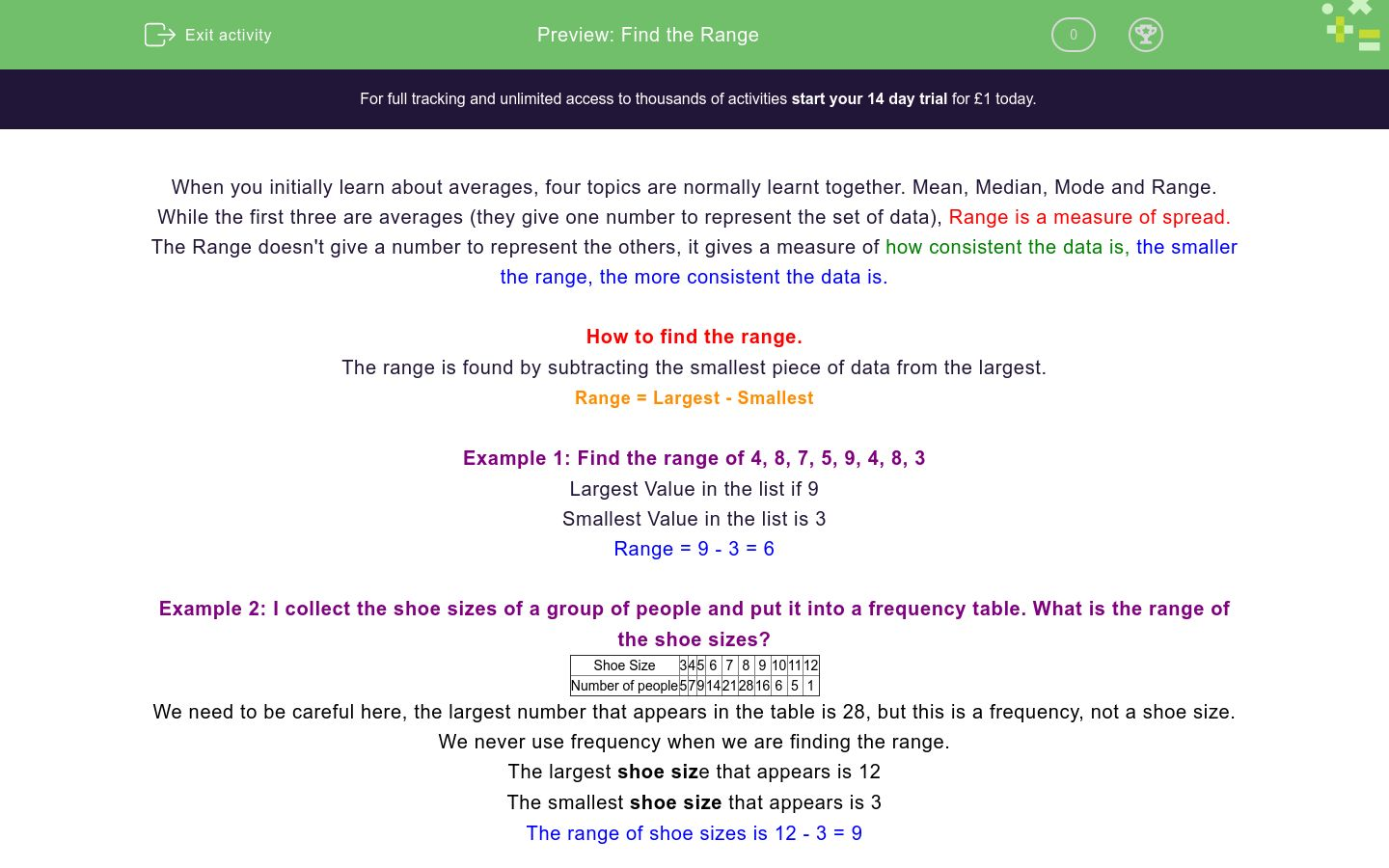 Find the Range Worksheet - EdPlace