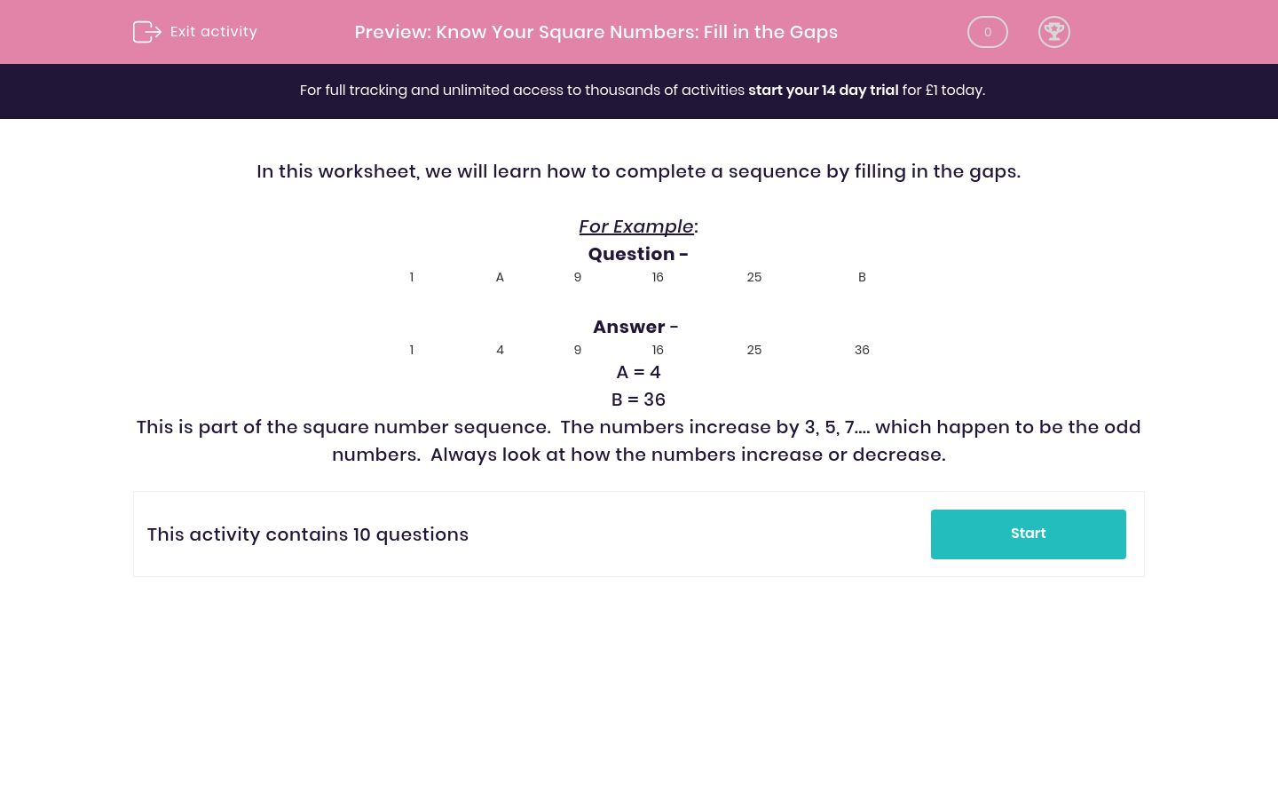 Know Your Square Numbers: Fill in the Gaps Worksheet - EdPlace
