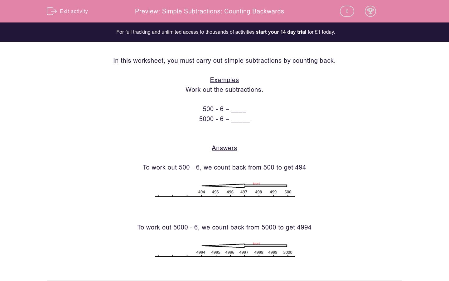 Simple Subtractions: Counting Backwards Worksheet - EdPlace