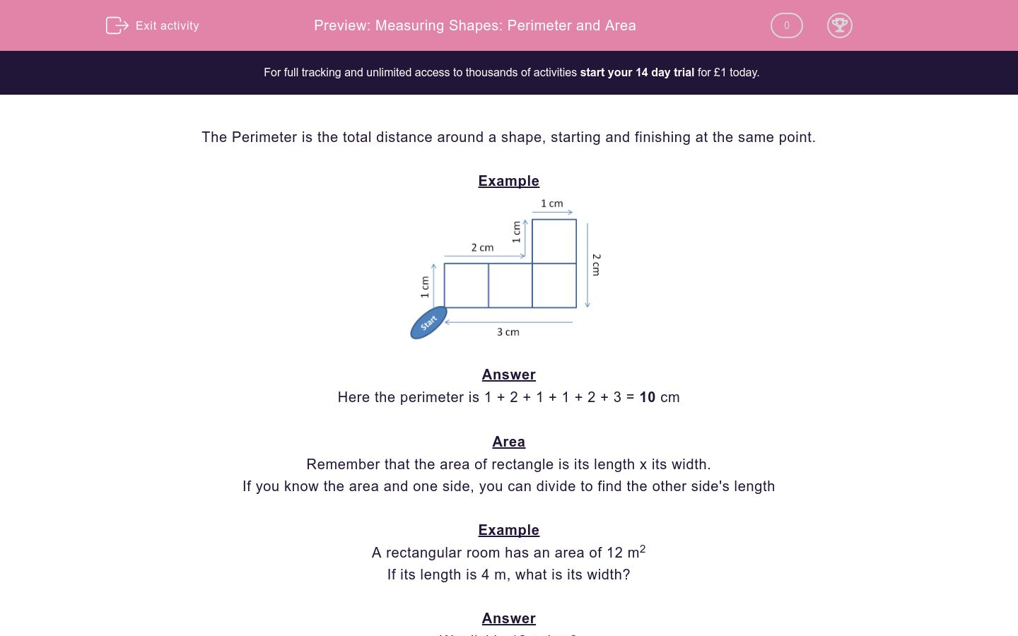 Measuring Shapes: Perimeter and Area Worksheet - EdPlace