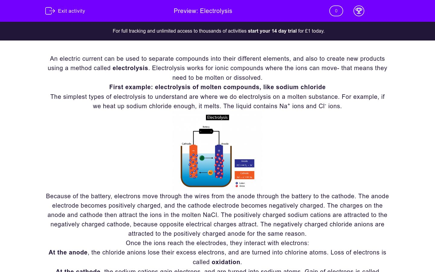Understand How Electrolysis Works Worksheet - EdPlace