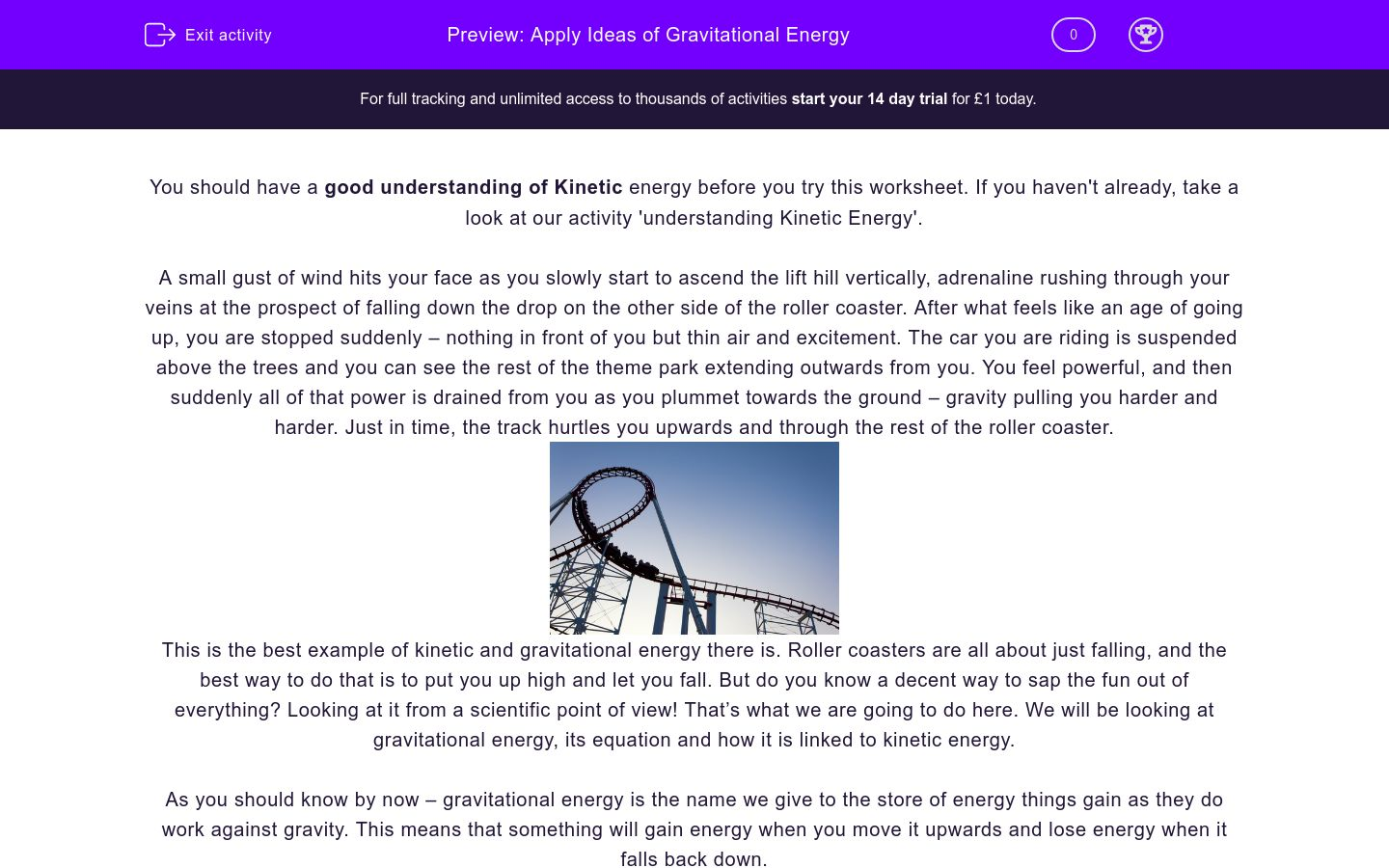 Apply the Gravitational Energy Equation Worksheet - EdPlace