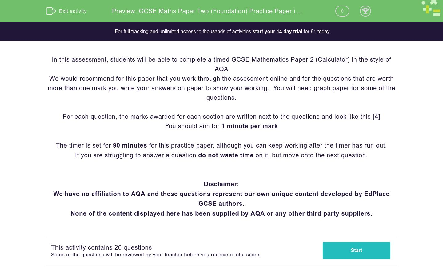 GCSE Maths Paper Two (Foundation) Practice Paper in the Style of AQA ...