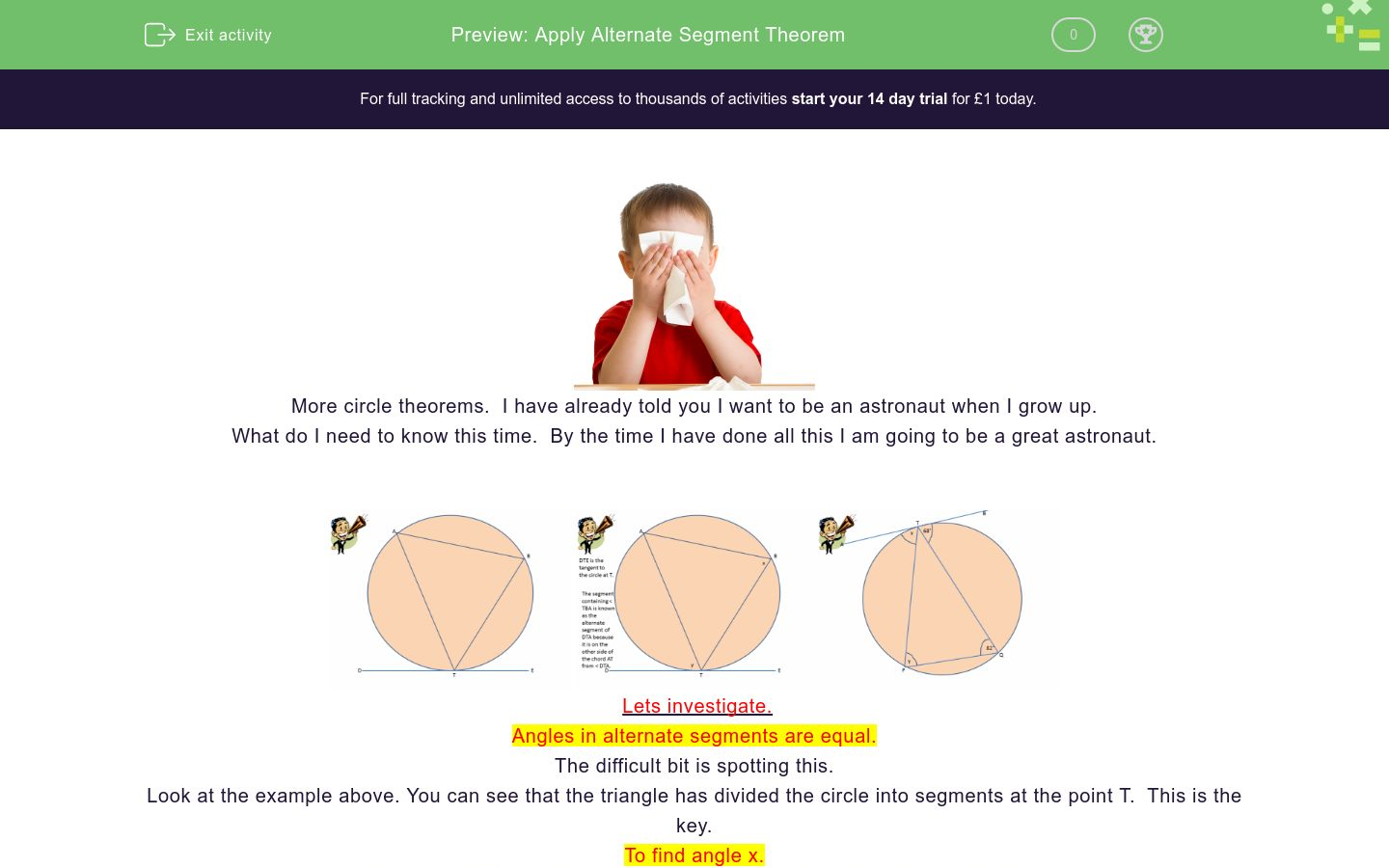 Apply Alternate Segment Theorem Worksheet - EdPlace