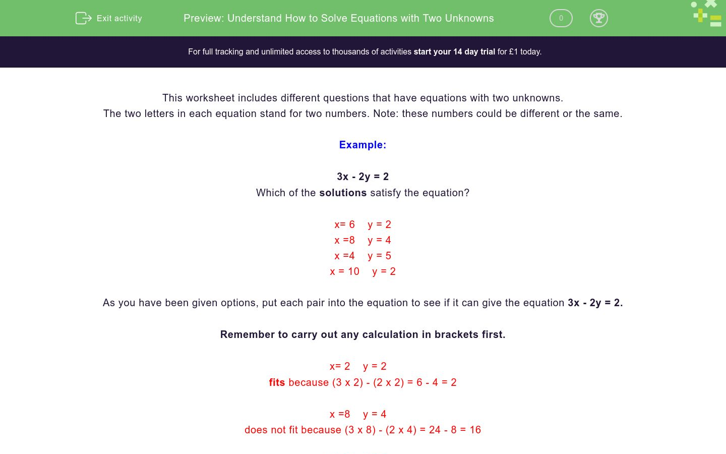 Understand How To Solve Equations With Two Unknowns Worksheet EdPlace