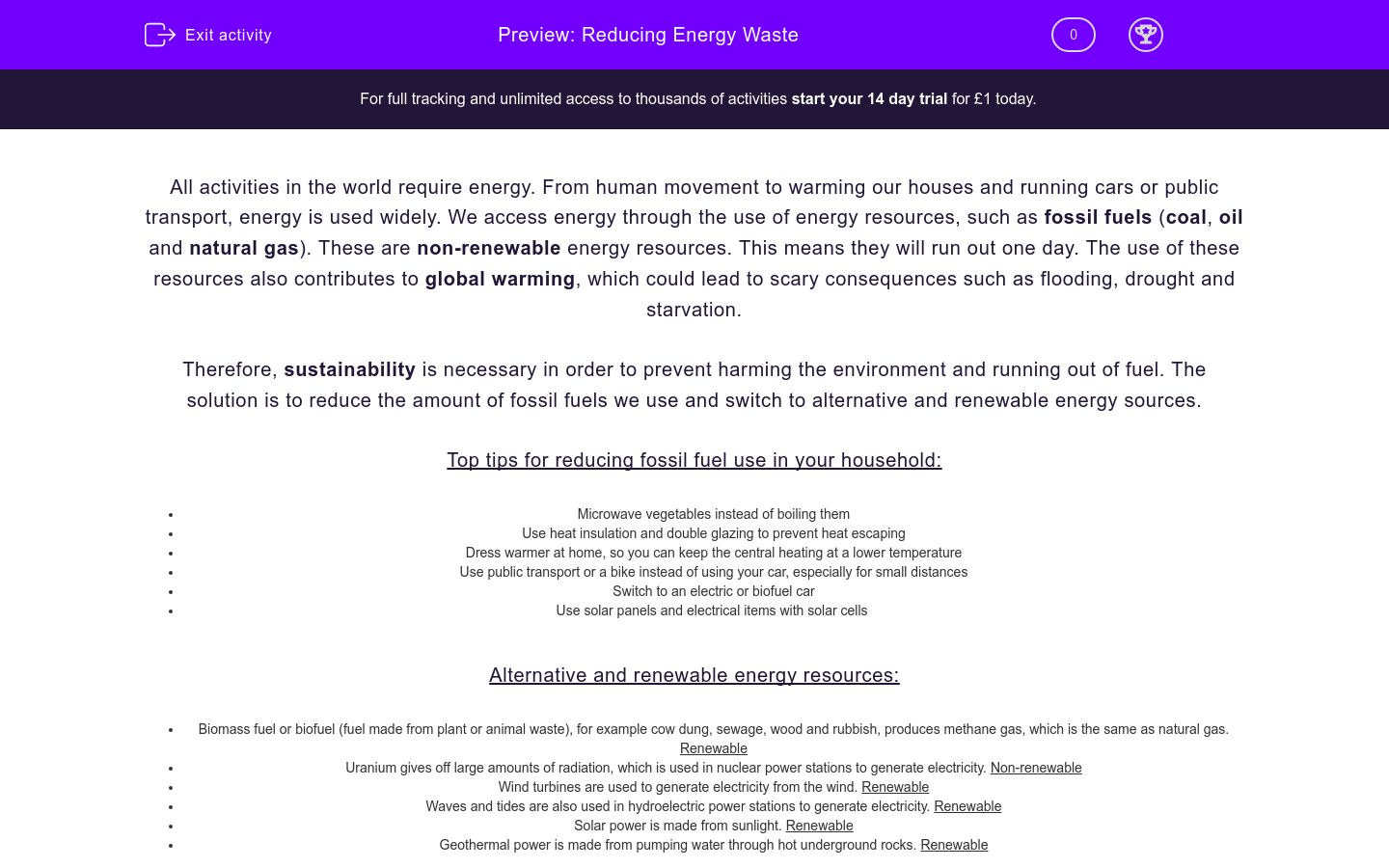 Reducing Energy Waste Worksheet - EdPlace