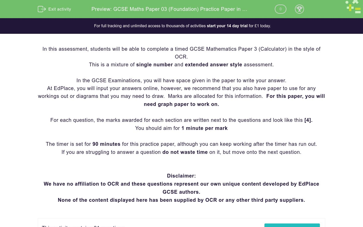 GCSE Maths Paper 03 (Foundation) Practice Paper in the Style of OCR ...