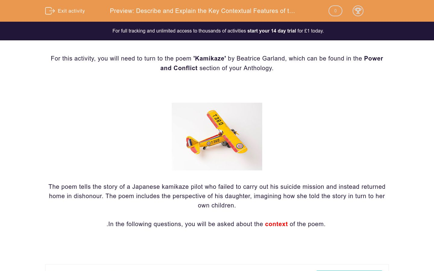 Describe and Explain the Key Contextual Features of the Poem 'Kamikaze ...