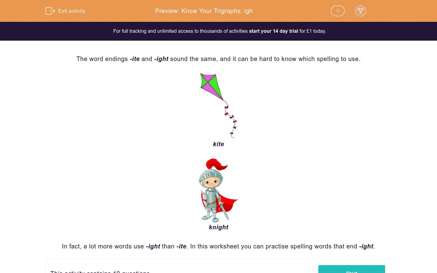 Know Your Trigraphs: igh Worksheet - EdPlace