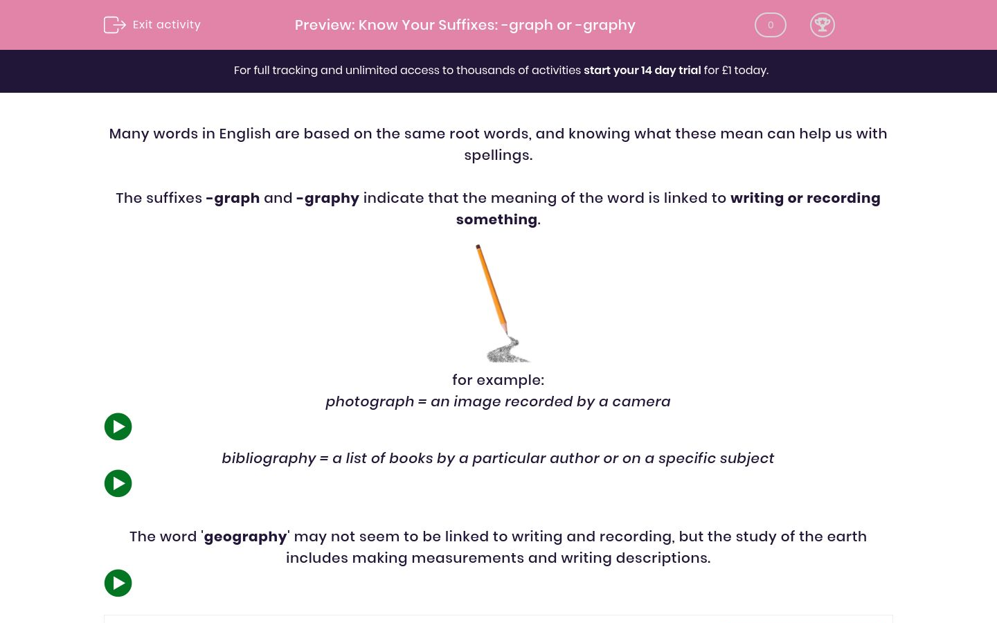 Know Your Suffixes: -graph or -graphy Worksheet - EdPlace