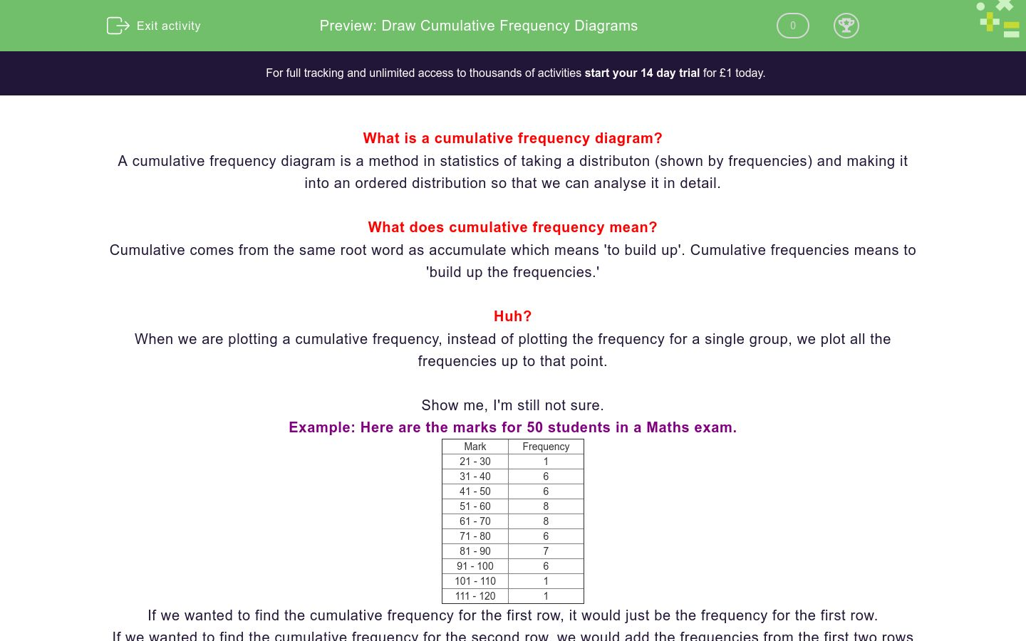 Draw Cumulative Frequency Diagrams Worksheet - EdPlace