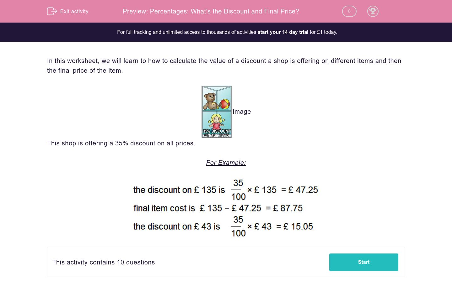 Percentages: What’s the Discount and Final Price? Worksheet - EdPlace