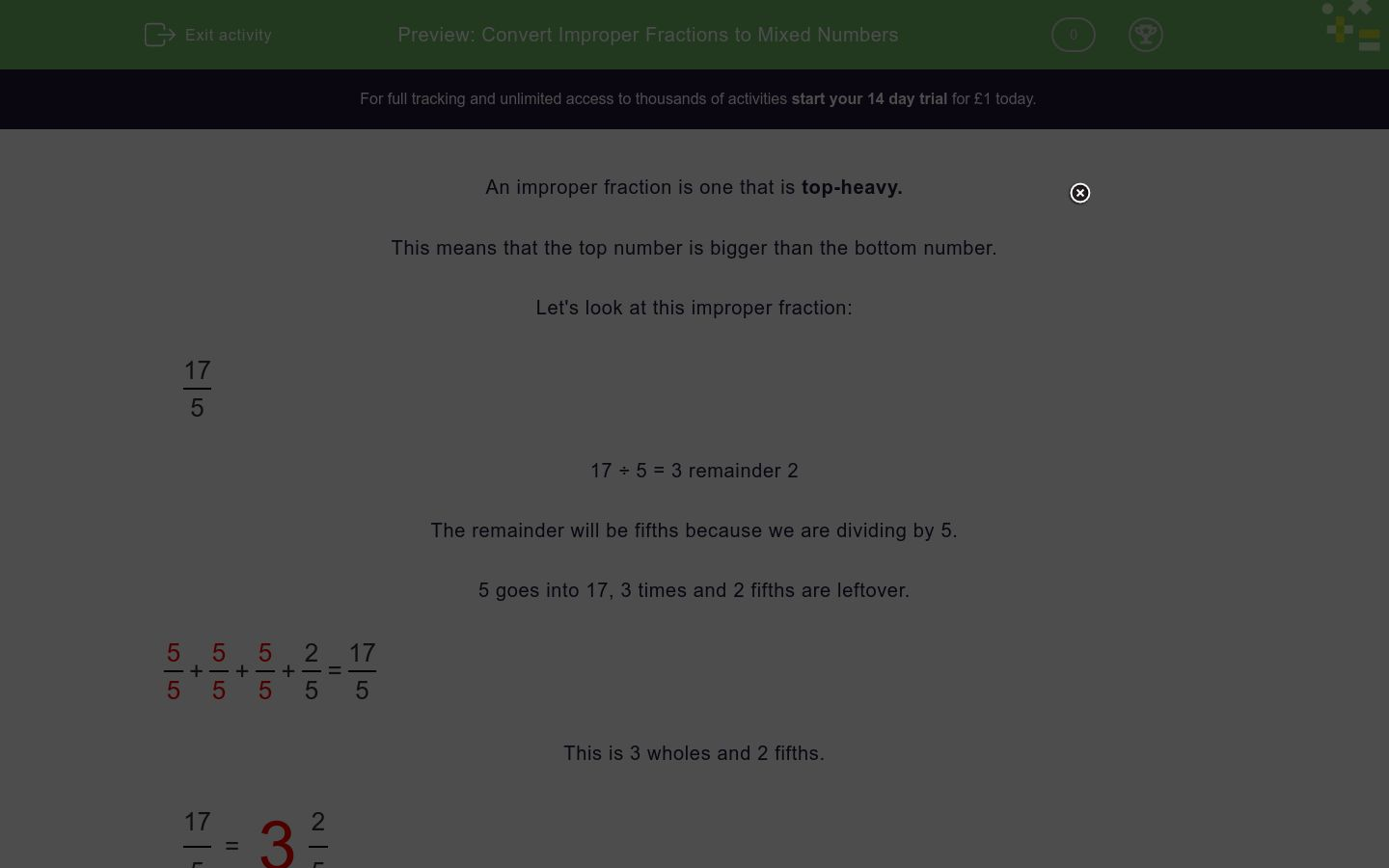 Convert Improper Fractions to Mixed Numbers Worksheet - EdPlace