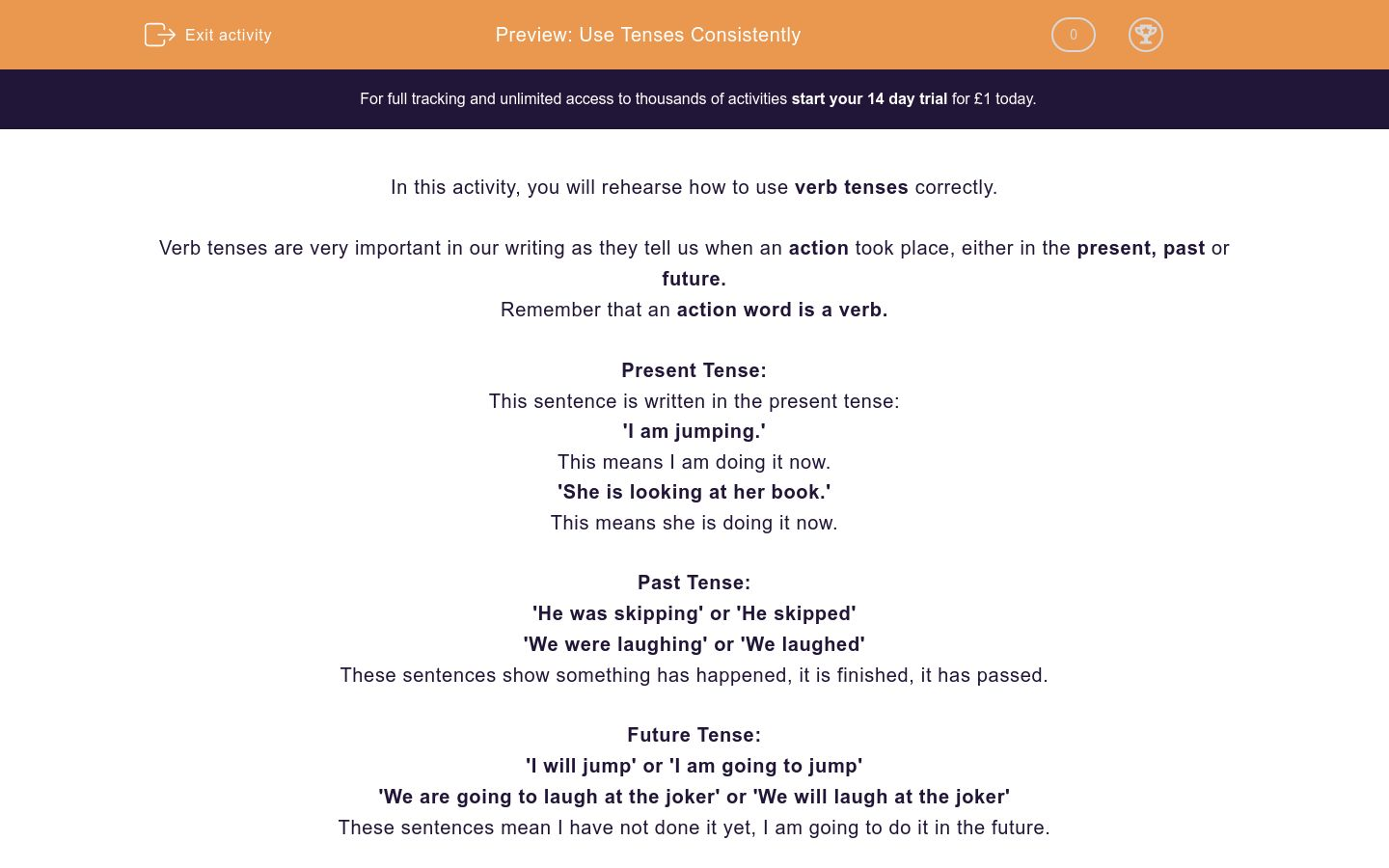 Use Tenses Consistently Worksheet - EdPlace