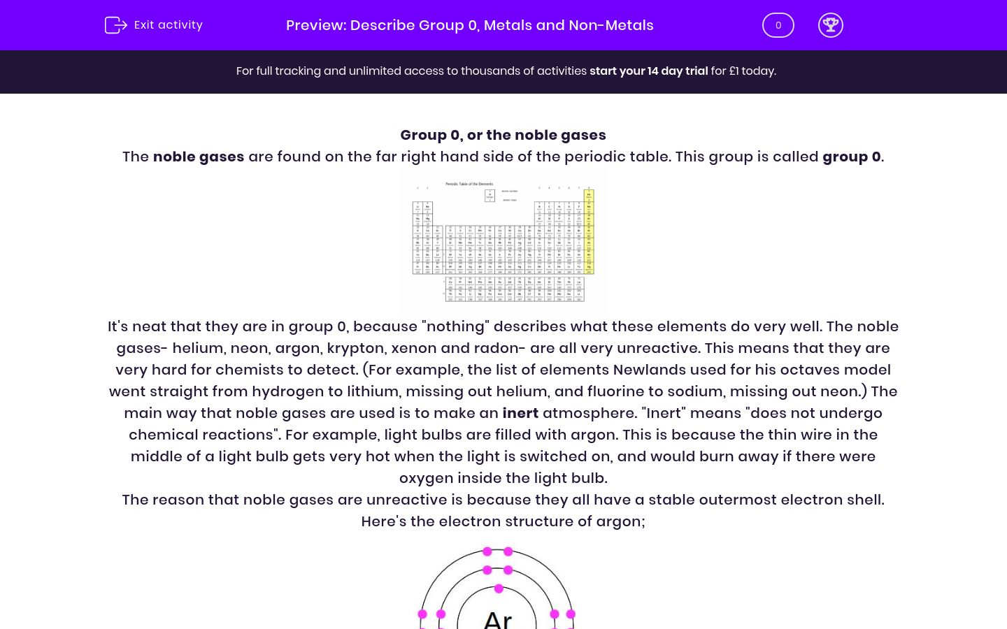 Describe Group 0, Metals and Non-Metals Worksheet - EdPlace