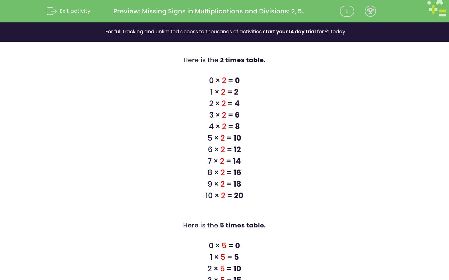 Missing Signs in Multiplications and Divisions: 2, 5 and 10 Times ...