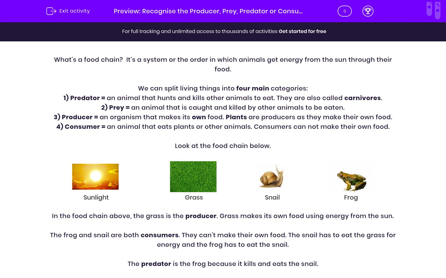 Recognise the Producer, Prey, Predator or Consumer Worksheet - EdPlace