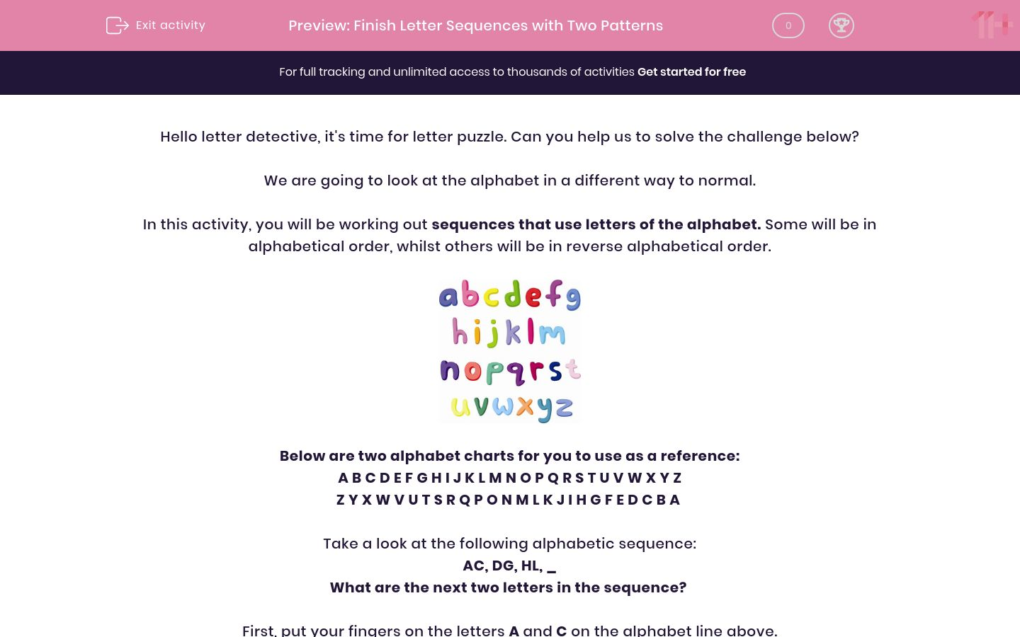 Finish Letter Sequences with Two Patterns Worksheet - EdPlace