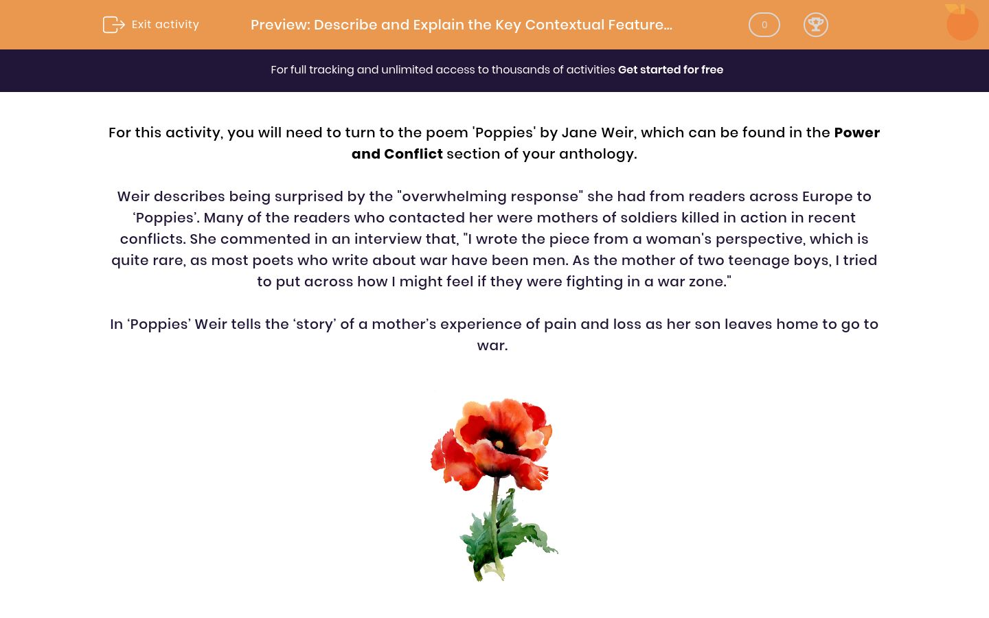Describe and Explain the Key Contextual Features of the Poem 'Poppies ...