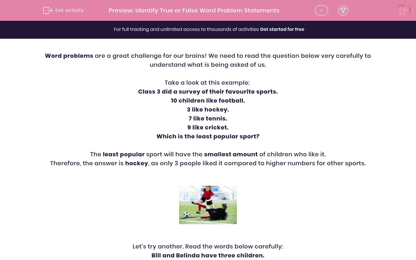 Identify True or False Word Problem Statements Worksheet - EdPlace