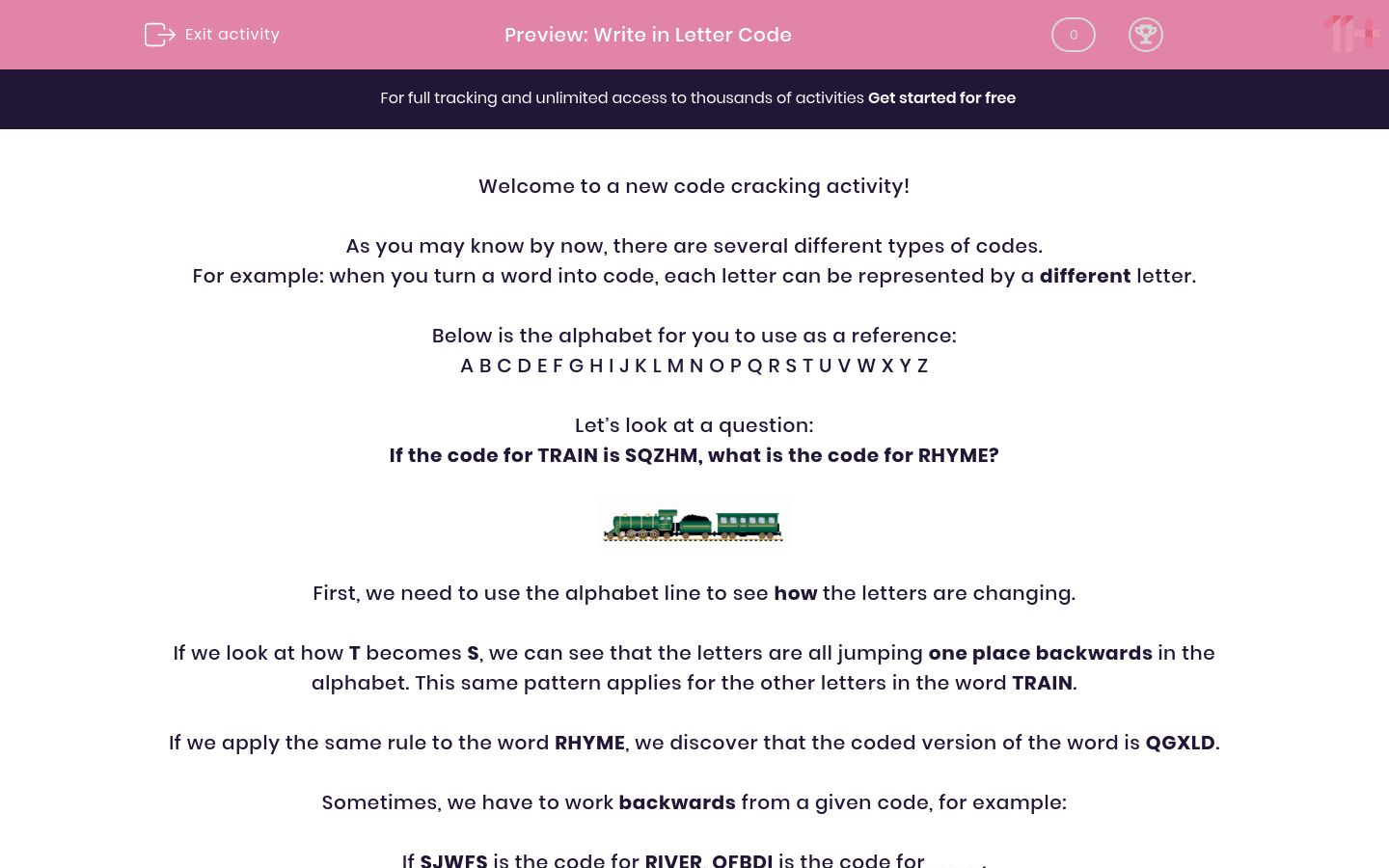 Write in Letter Code Worksheet - EdPlace
