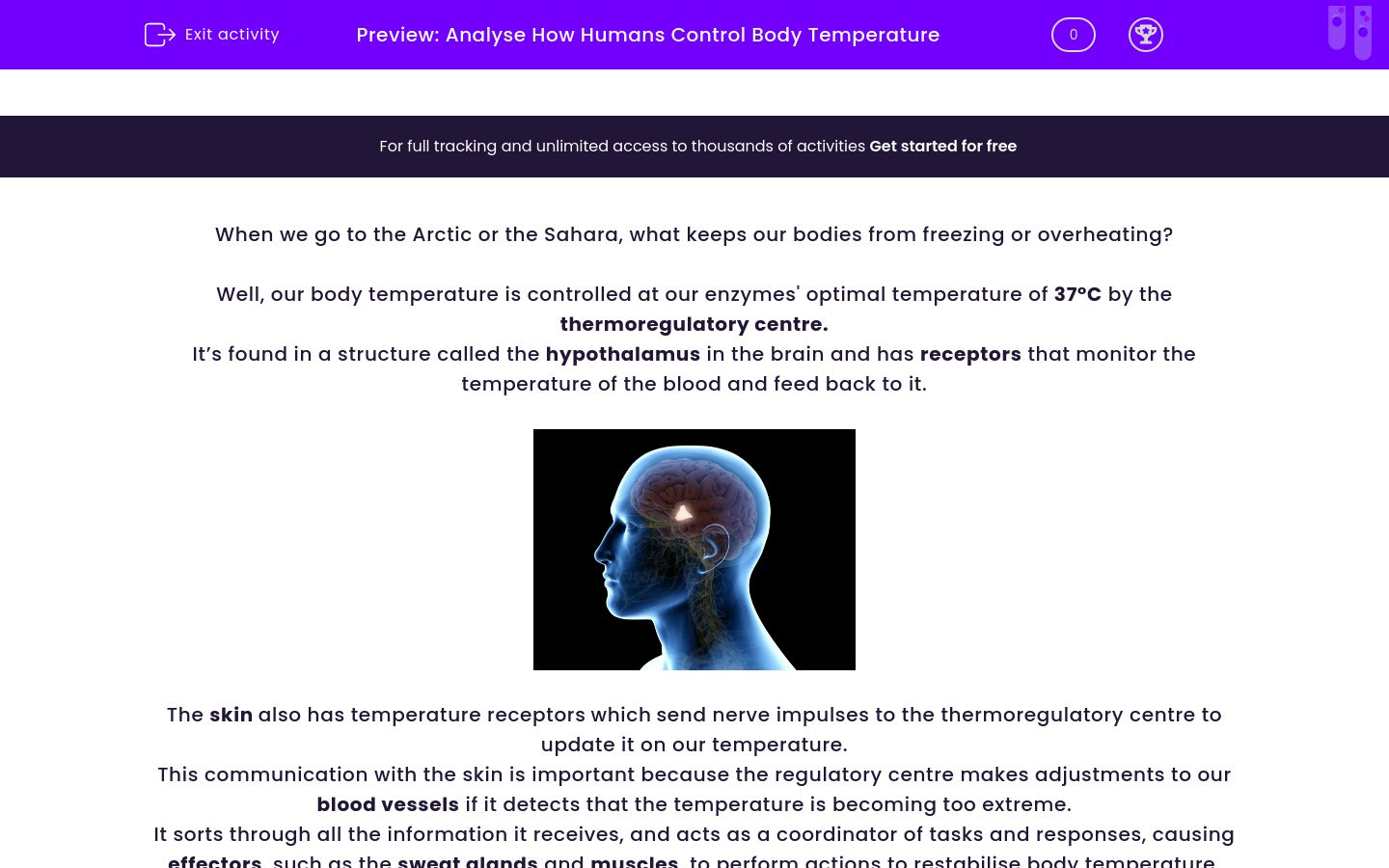 Analyse How Humans Control Body Temperature Worksheet - EdPlace