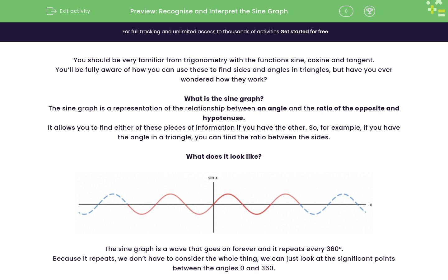 Recognise and Interpret the Sine Graph Worksheet - EdPlace