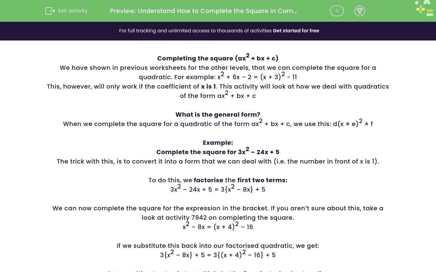 Understand How to Complete the Square in Complex Quadratics Worksheet ...
