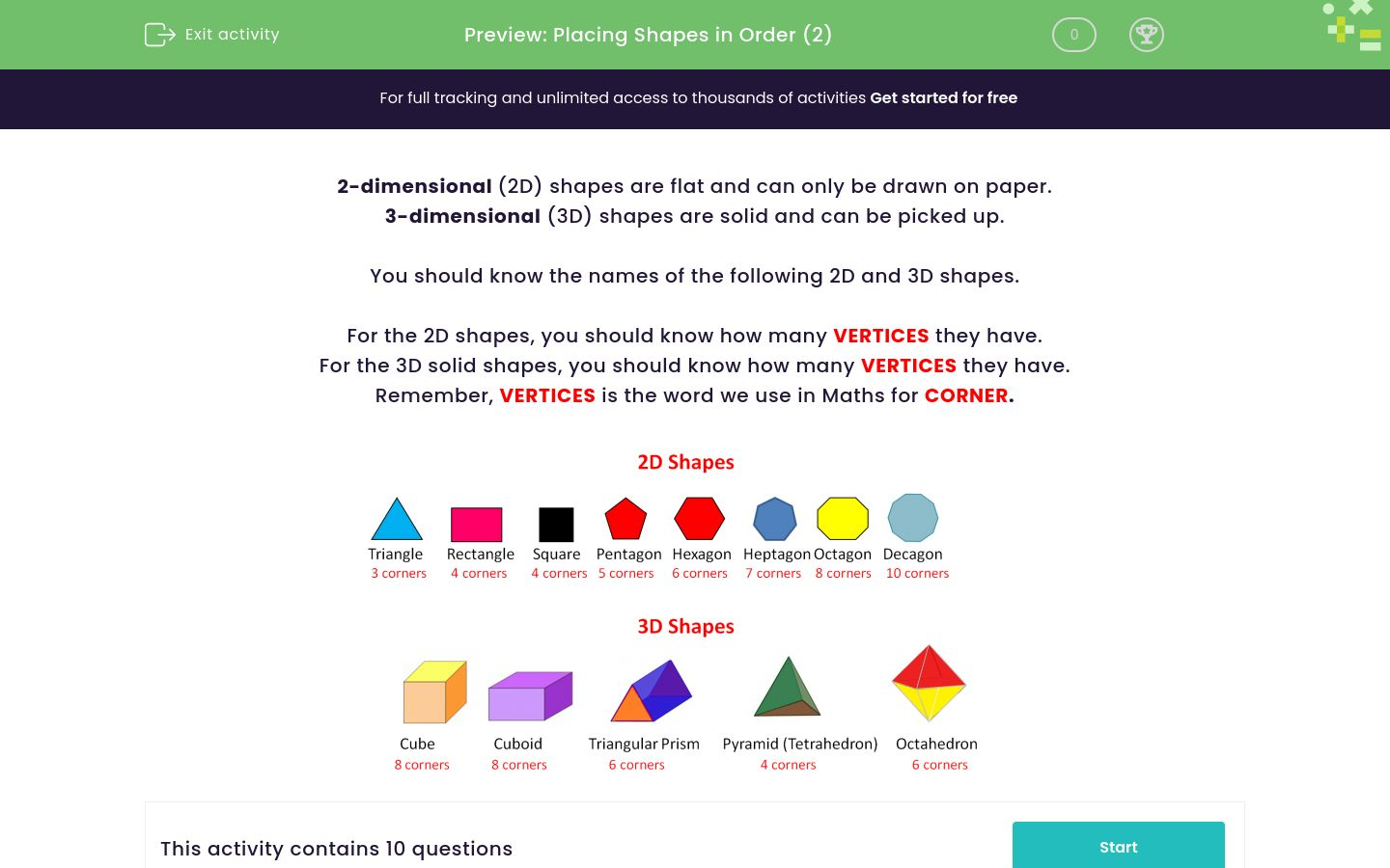 Count Vertices on 2D and 3D Shapes Worksheet - EdPlace