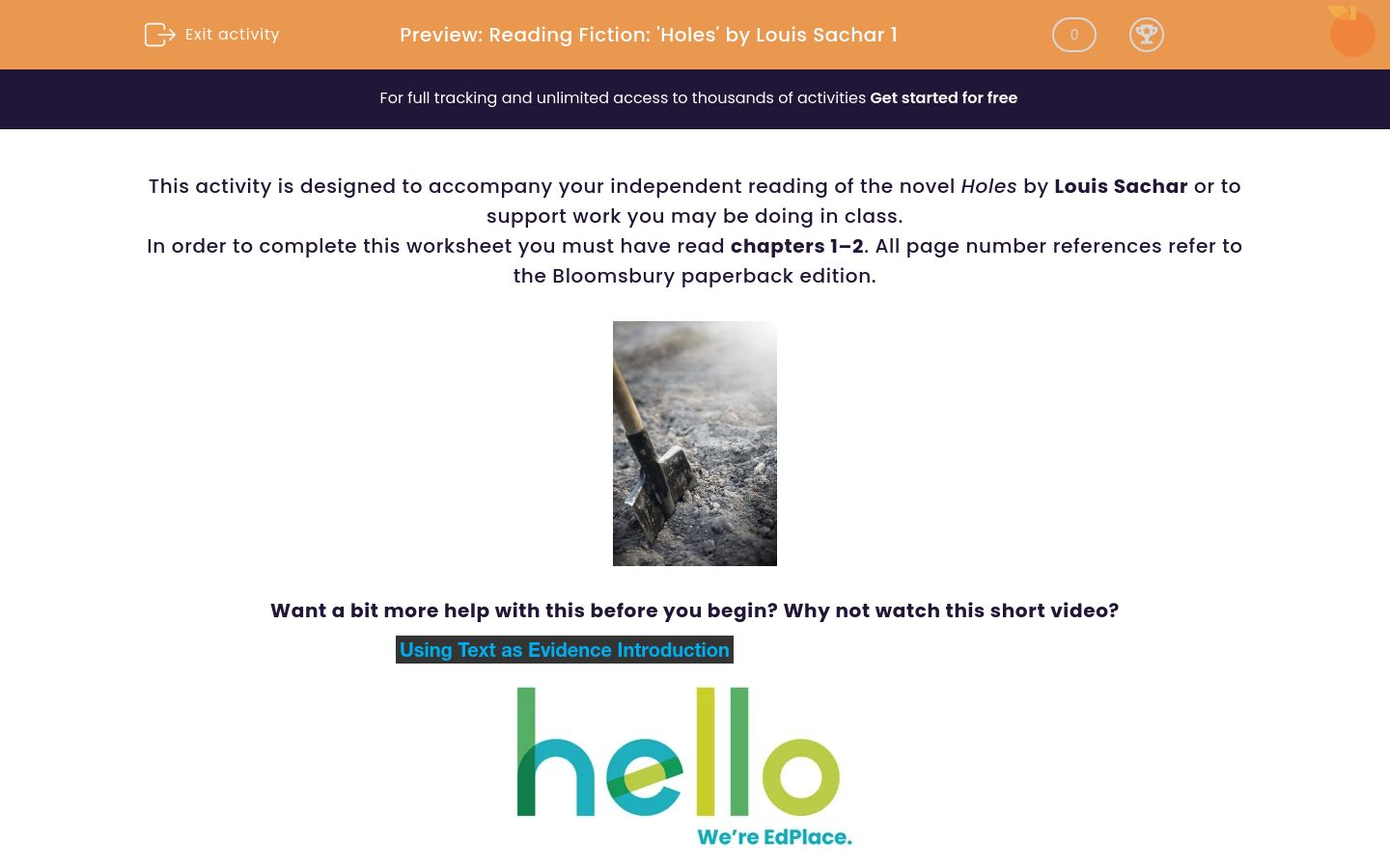 Explore the Book 'Holes' by Louis Sachar Chapters 1-2 Worksheet - EdPlace