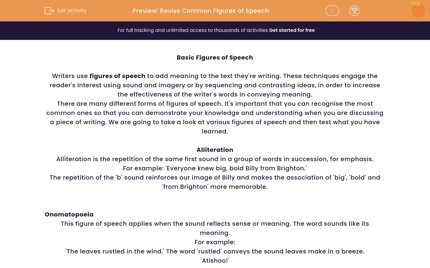 Revise Common Figures of Speech Worksheet - EdPlace