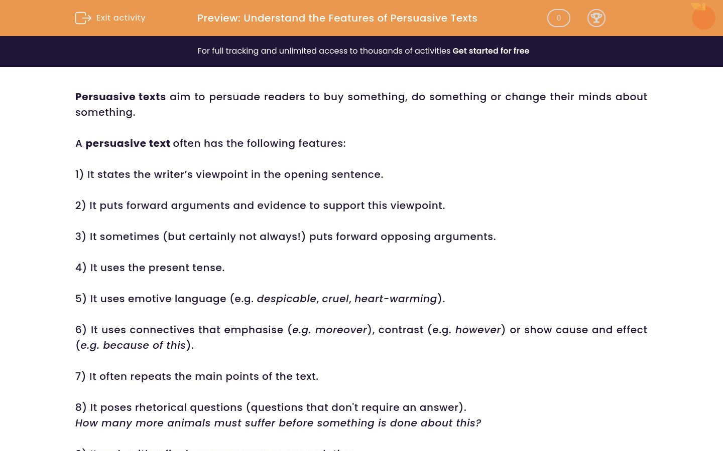 Understand the Features of Persuasive Texts Worksheet - EdPlace