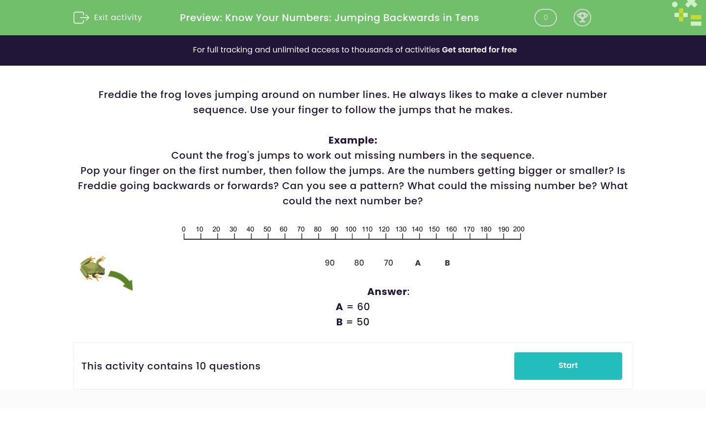 Jump Backwards in Tens Worksheet - EdPlace