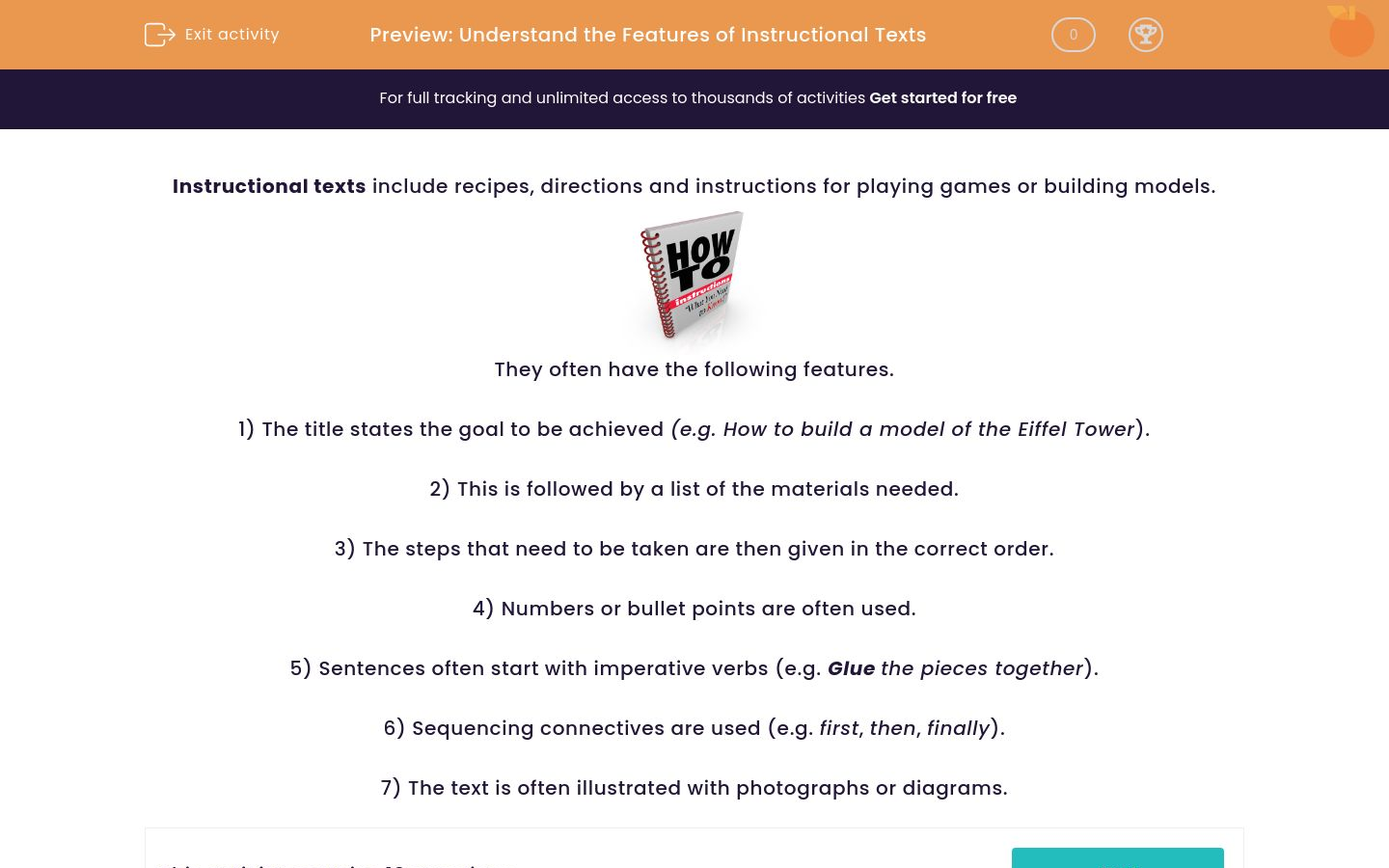 Understand the Features of Instructional Texts Worksheet - EdPlace