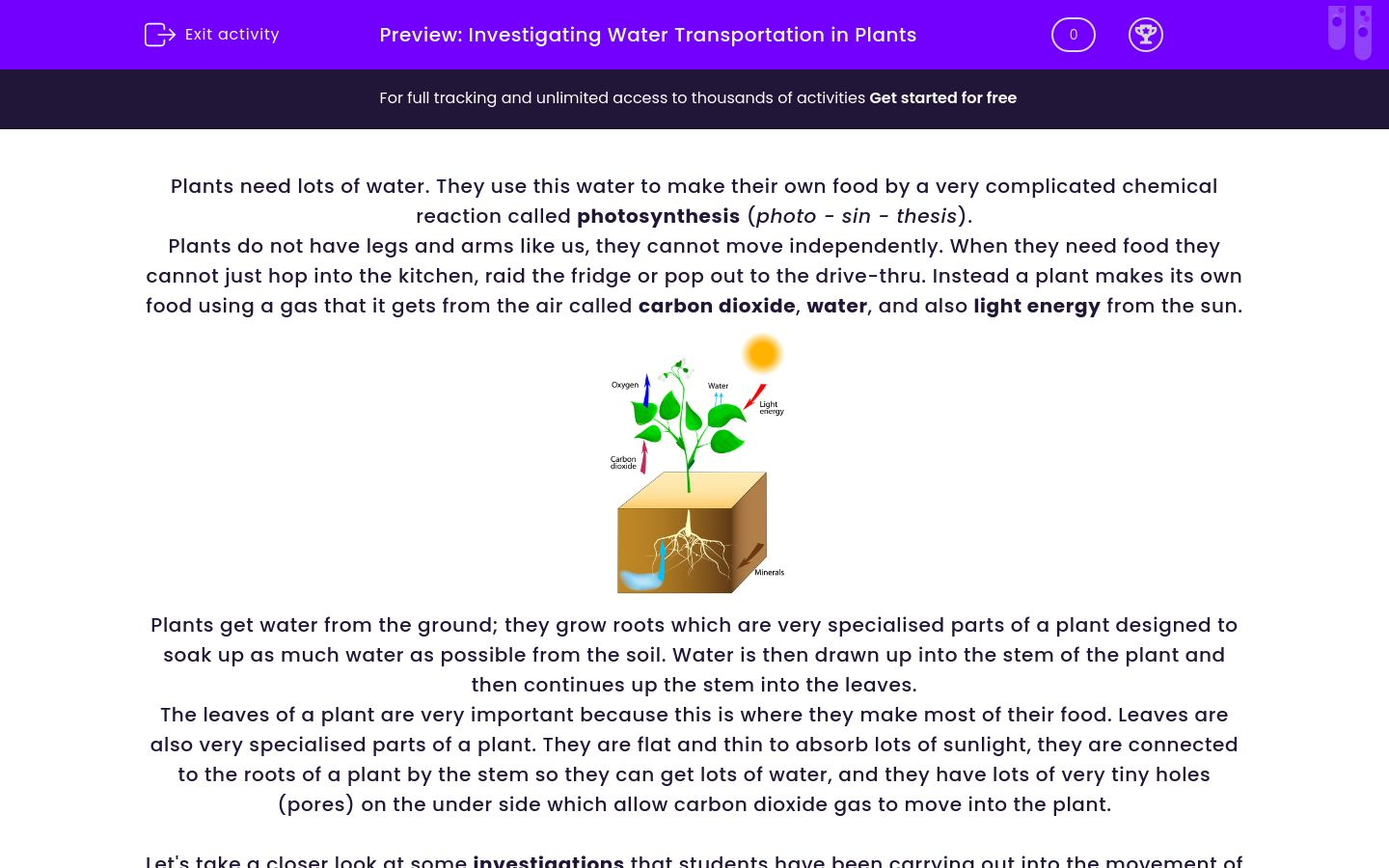 Investigate Water Transport in Plants Worksheet - EdPlace