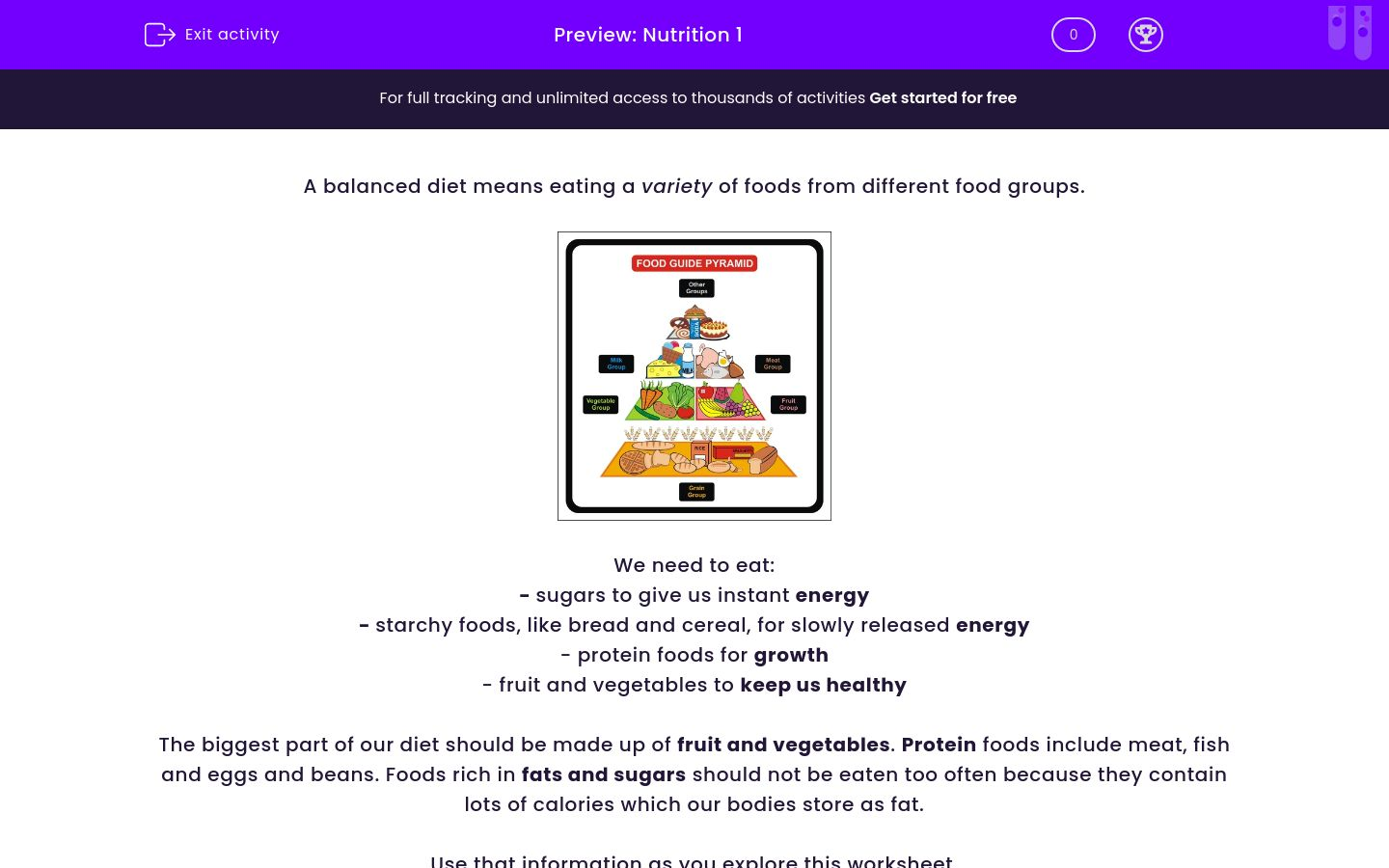 Investigate Different Food Groups Worksheet - EdPlace