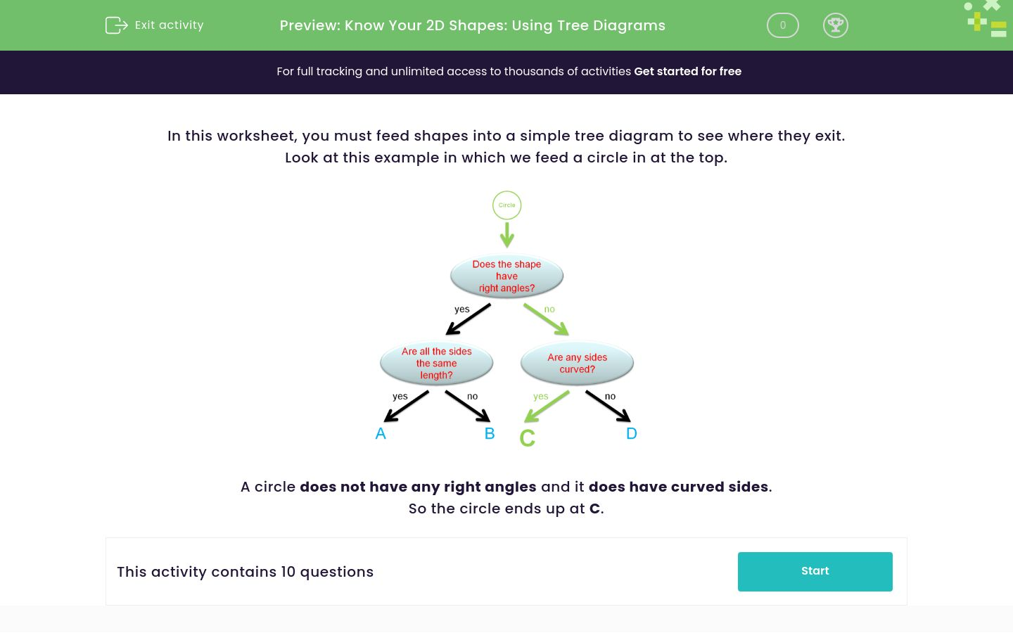 Identify Features of 2D Shapes Using a Tree Diagram Worksheet - EdPlace