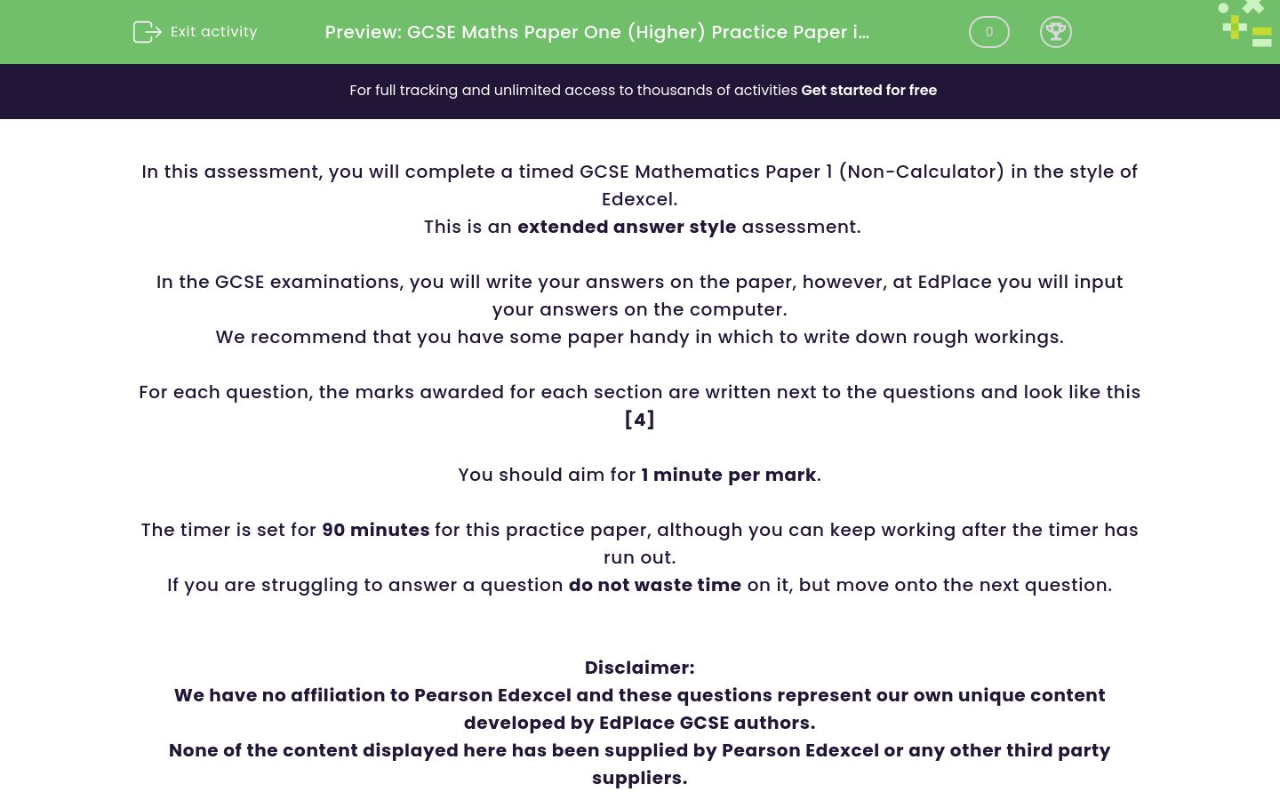 GCSE Maths Paper One (Higher) Practice Paper in the Style of Edexcel ...