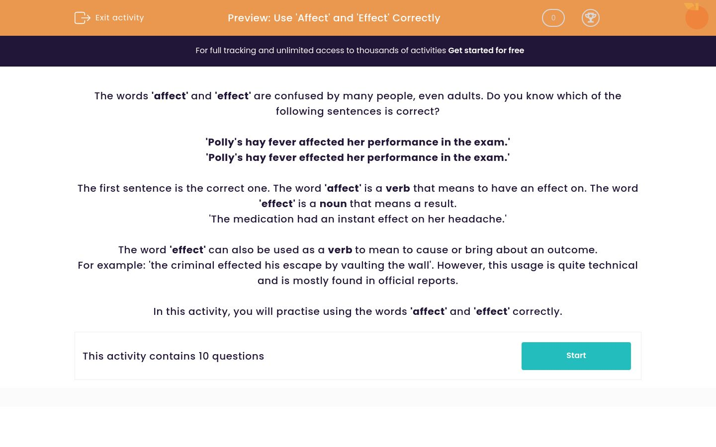 Use 'Affect' and 'Effect' Correctly Worksheet - EdPlace