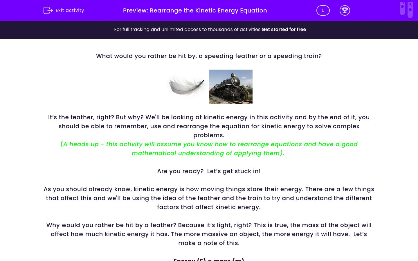 Rearrange the Kinetic Energy Equation Worksheet - EdPlace