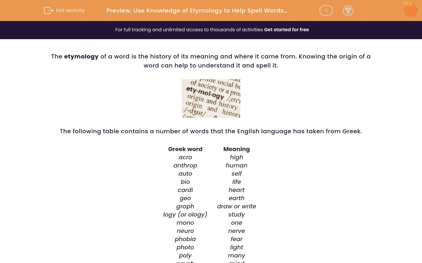 Use Knowledge of Greek Roots to Spell Words Worksheet - EdPlace