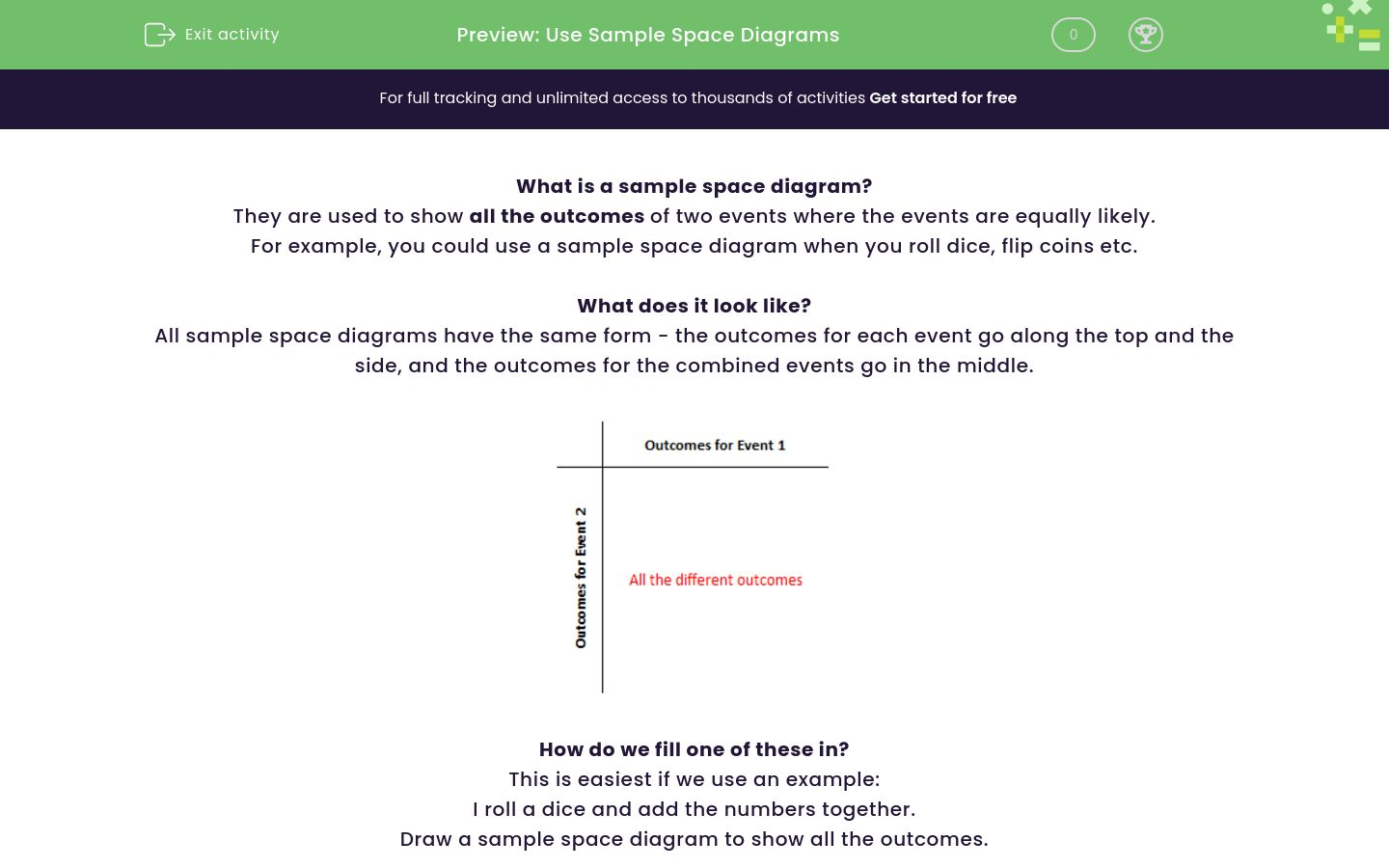 Use Sample Space Diagrams Worksheet - EdPlace