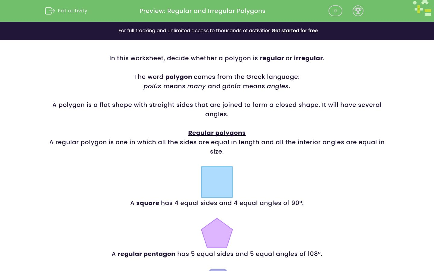 Identify Regular and Irregular Polygons Worksheet - EdPlace