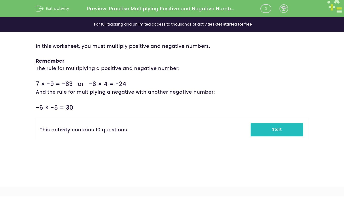 Practise Multiplying Positive and Negative Numbers Worksheet - EdPlace