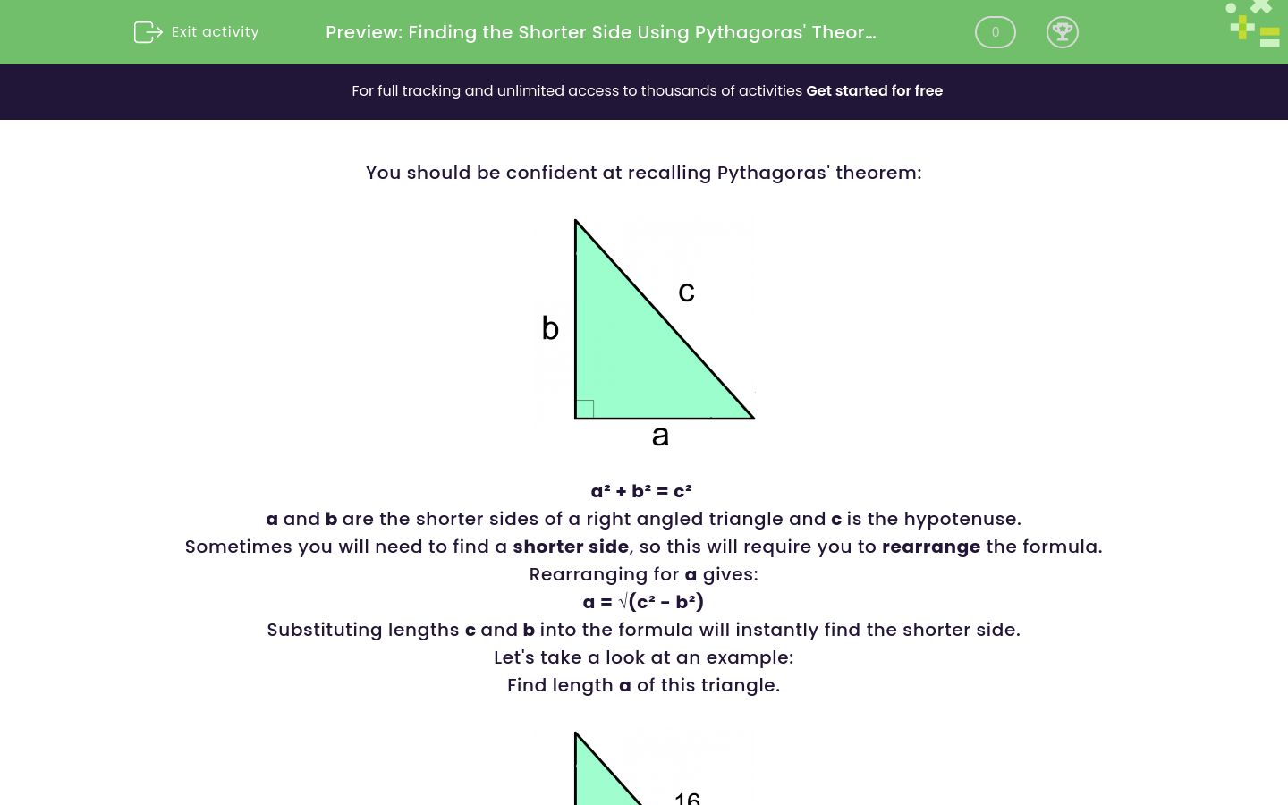 Finding the Shorter Side Using Pythagoras' Theorem Worksheet - EdPlace