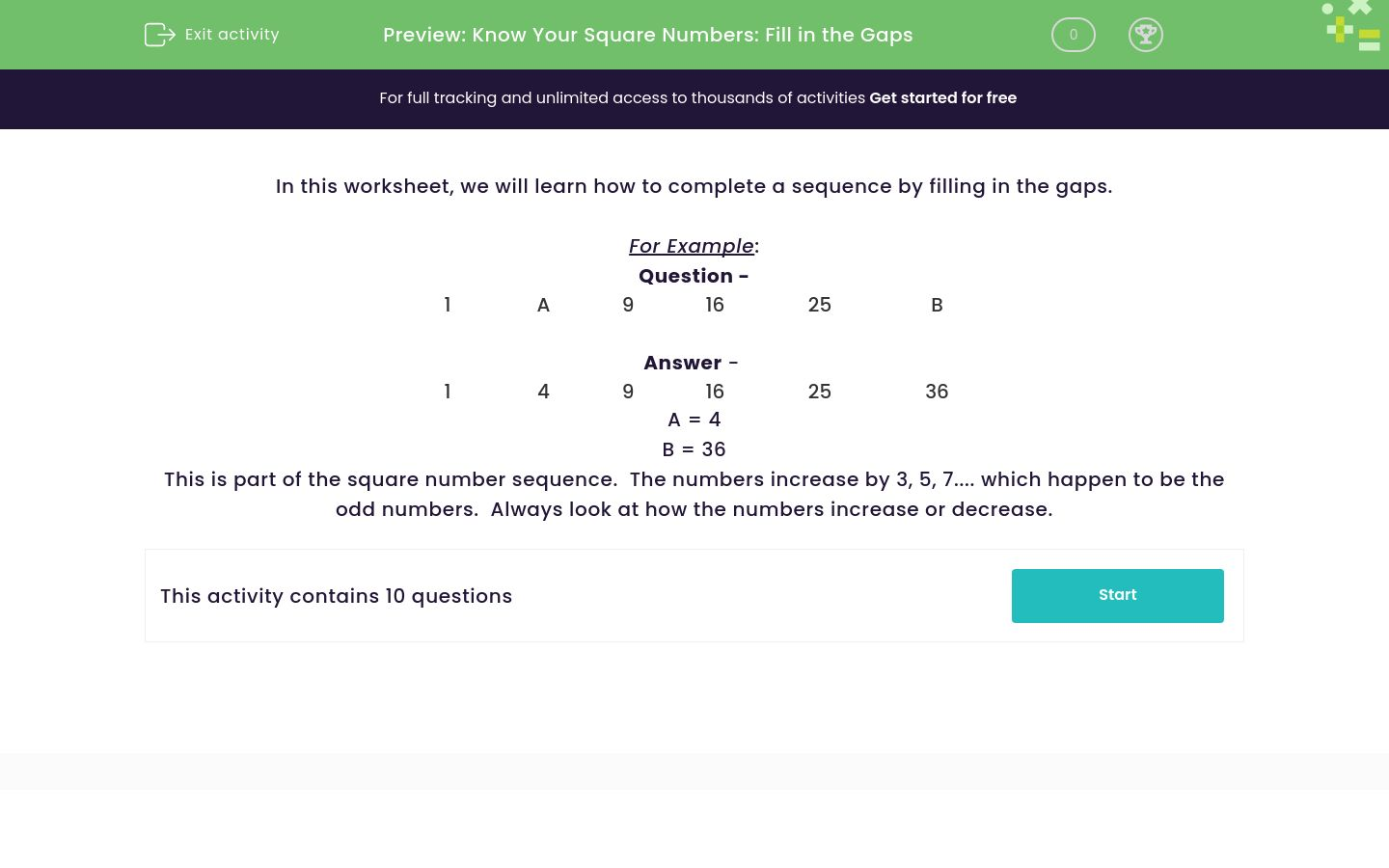 Know Your Square Numbers: Fill in the Gaps Worksheet - EdPlace