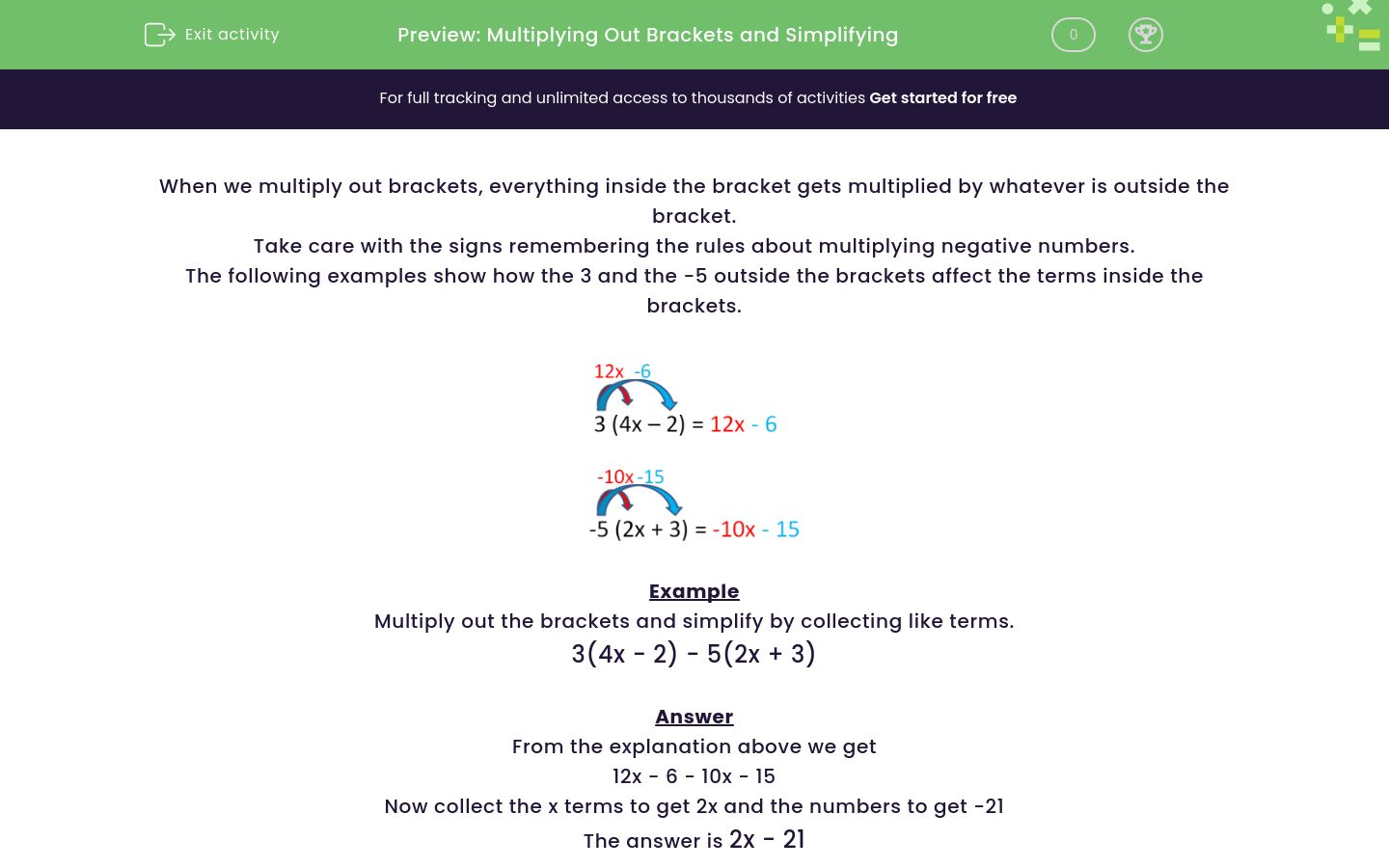 Multiply Out Double Brackets and Simplify Worksheet - EdPlace